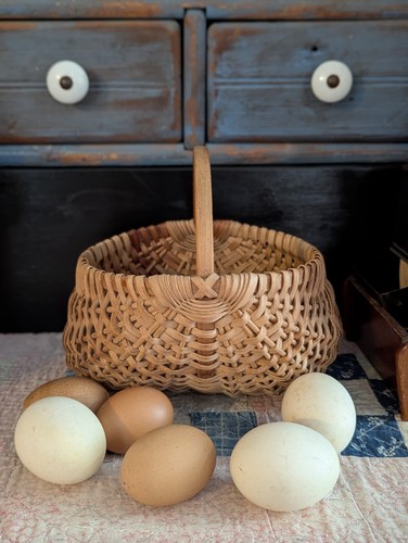 Vintage Primitive Handcrafted Oak Splint Egg Gathering Buttocks Basket ...