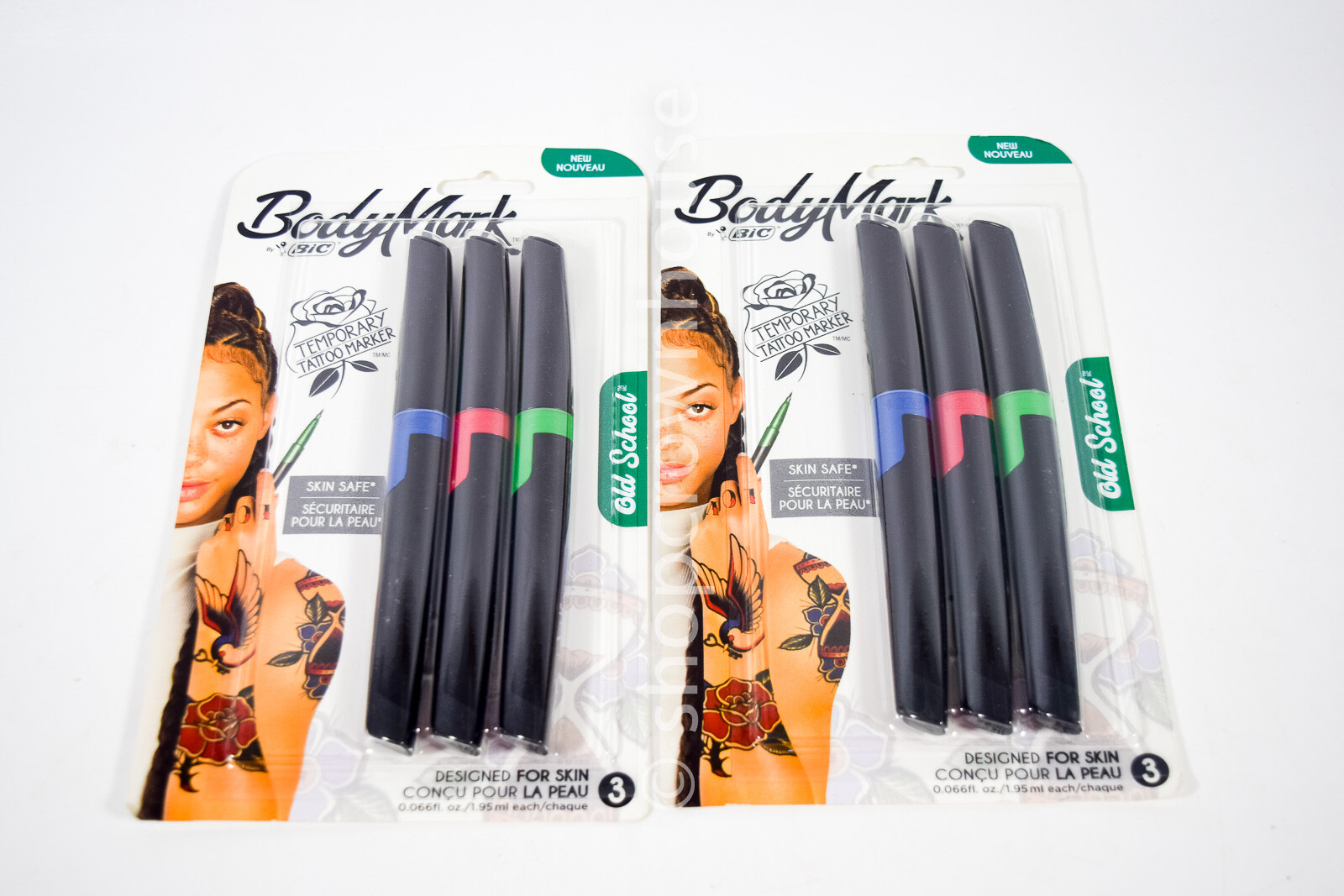 2 BIC Body Mark Old School Temporary Tattoo Marker 3 pc BLUE RED GREEN ...