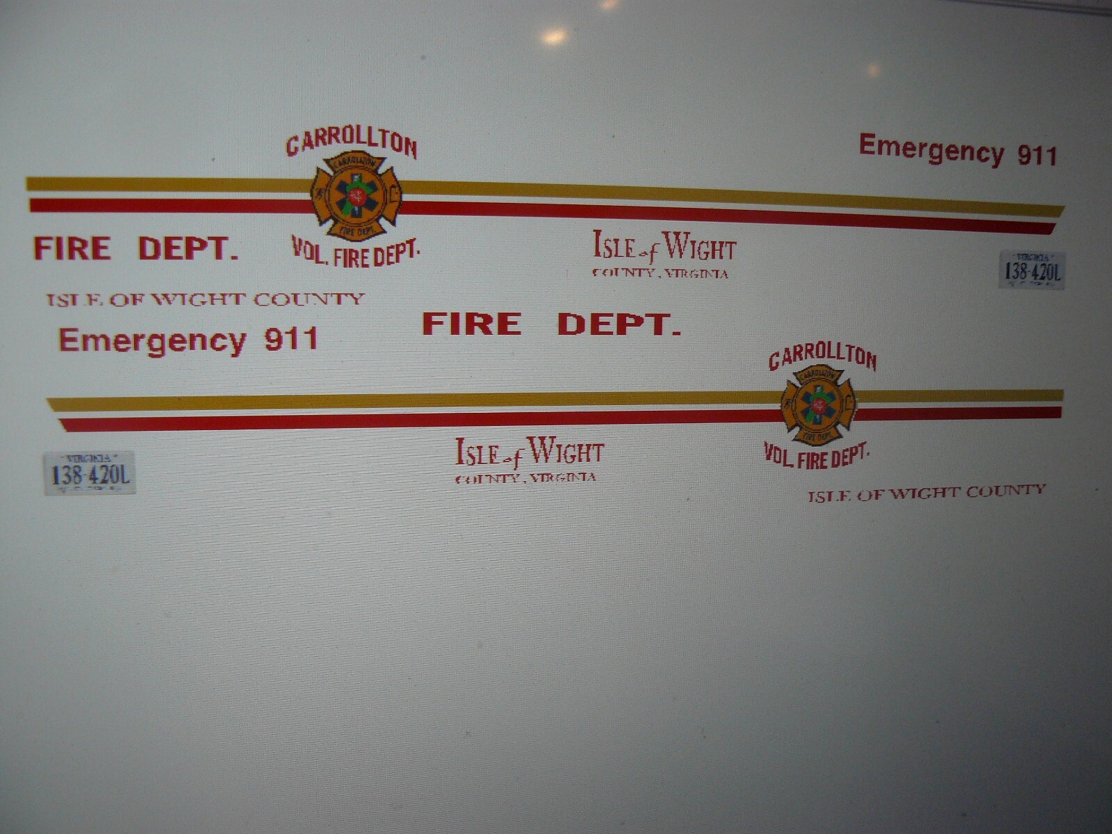 Carrollton Virginia Vol Fire Department Vehicle Decals 1:24 | eBay