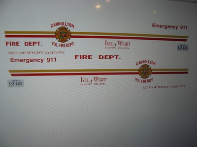 Carrollton Virginia Vol Fire Department Vehicle Decals 1:24 | eBay