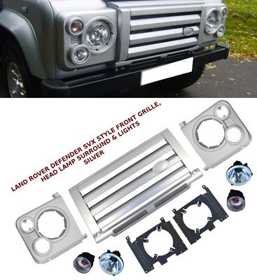 LAND ROVER DEFENDER SVX STYLE FRONT GRILLE HEAD LAMP SURROUND & LIGHTS ...