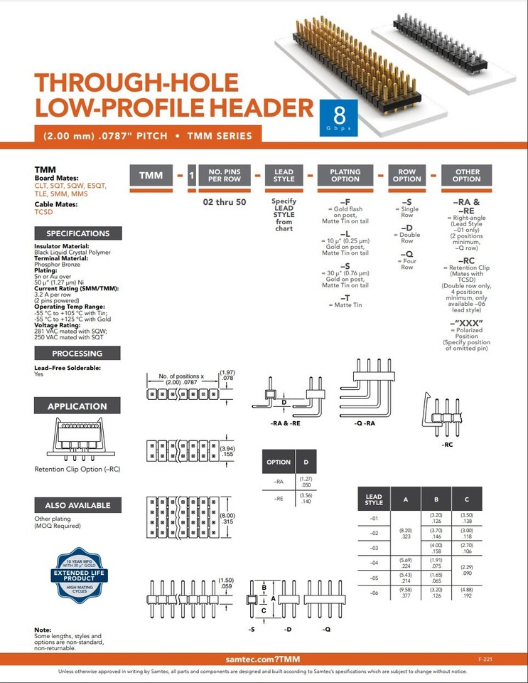 Lot of 4 TMM-105-03-S-D Samtec Low Profile Connector Header 10 Pos Dual ...