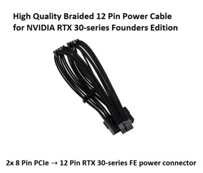 Black Braided 8 Pin to 12 Pin Graphics Card Power Cable RTX 30 Series ...