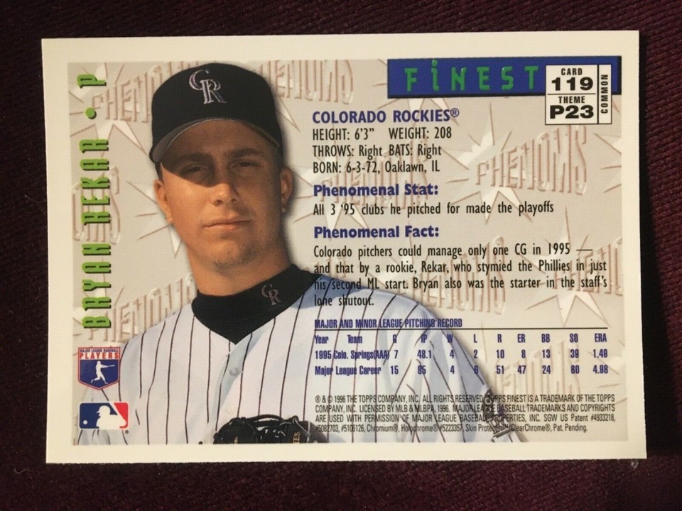 1996 Topps Finest #119 Rockies Bryan Rekar Baseball Card | eBay