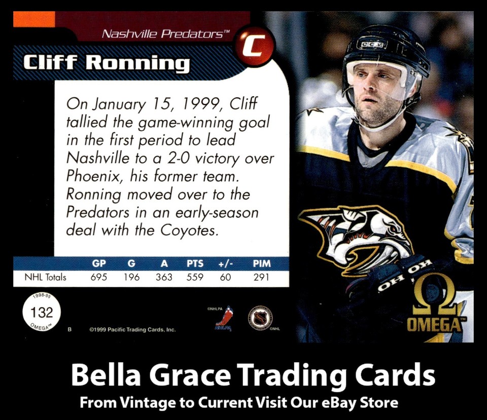 1998-99 Pacific Omega Cliff Ronning #132 Nashville Predators NHL Hockey ...