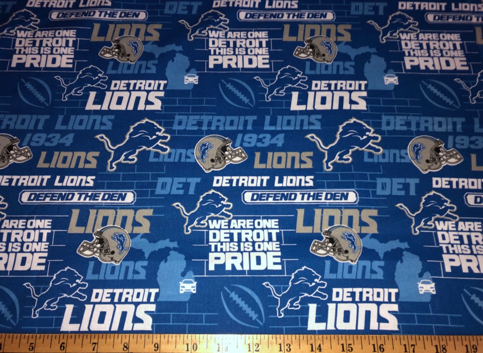 NEW NFL DETROIT LIONS COTTON Fabric FAT QTR 1/4yd=18”x22” PRIDE 1934 ...