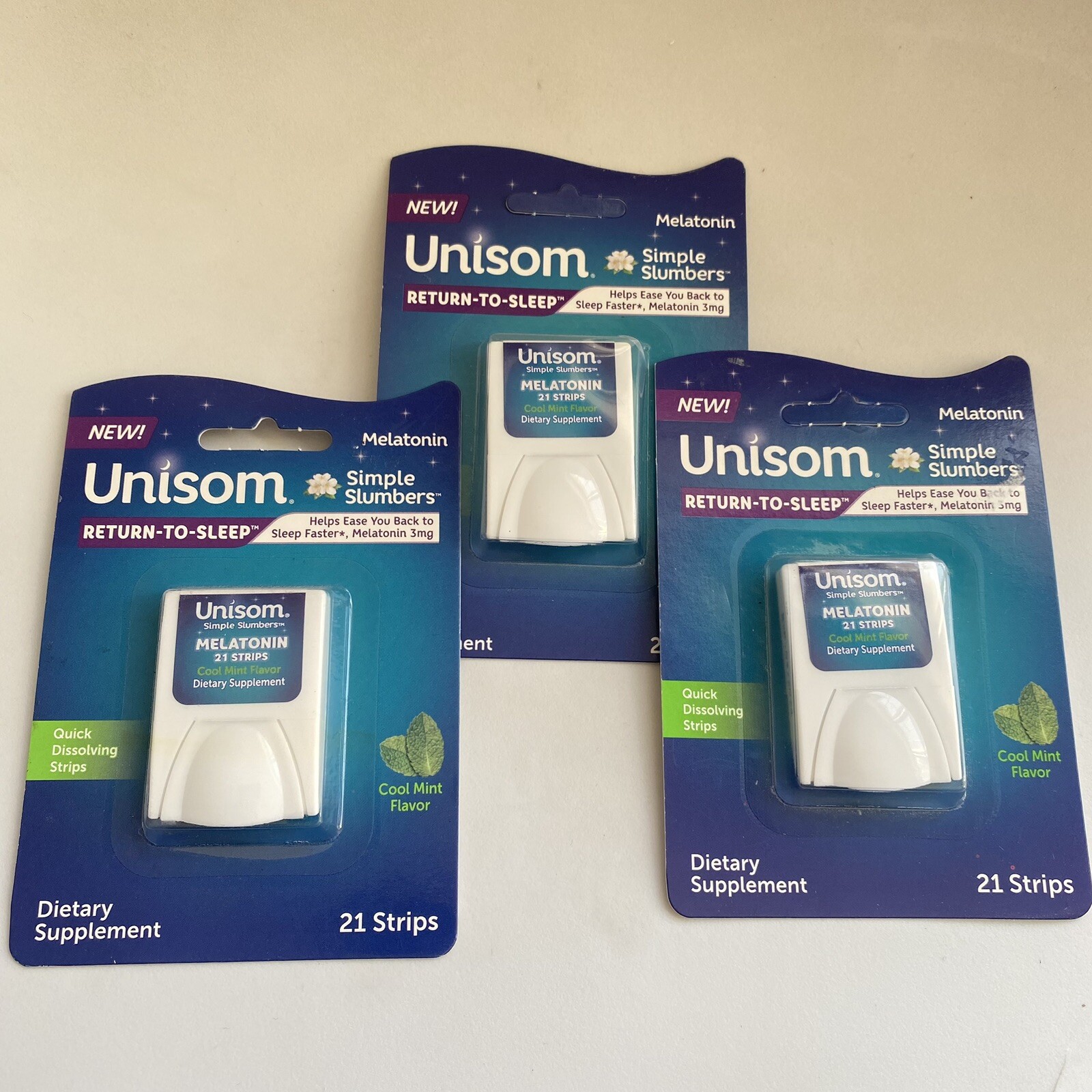 3 Unisom Return-to-Sleep Melatonin Quick Dissolving Strips, Cool Mint ...