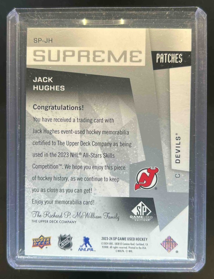 2023-24 Upper Deck SP Game Used Jack Hughes Supreme Patches Patch #4/15 Devils | eBay