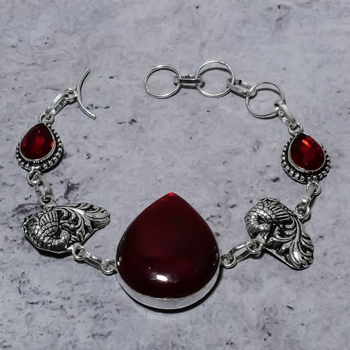 Red Labradorite, Garnet Gemstone Handmade 925 Sterling Silver Bracelet ...