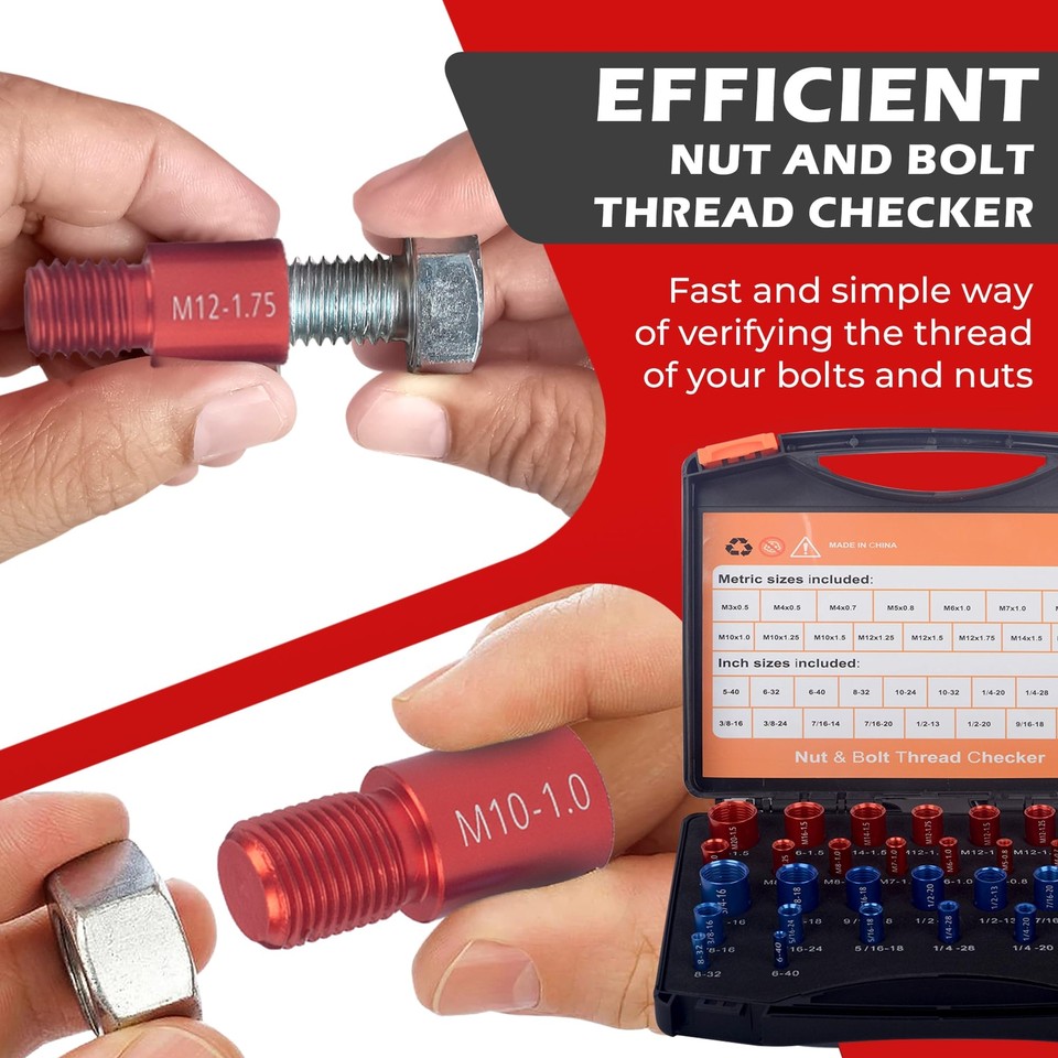 Nut and Bolt Thread Checker Inch & Metric Nut and Bolt Identifier Gauge ...