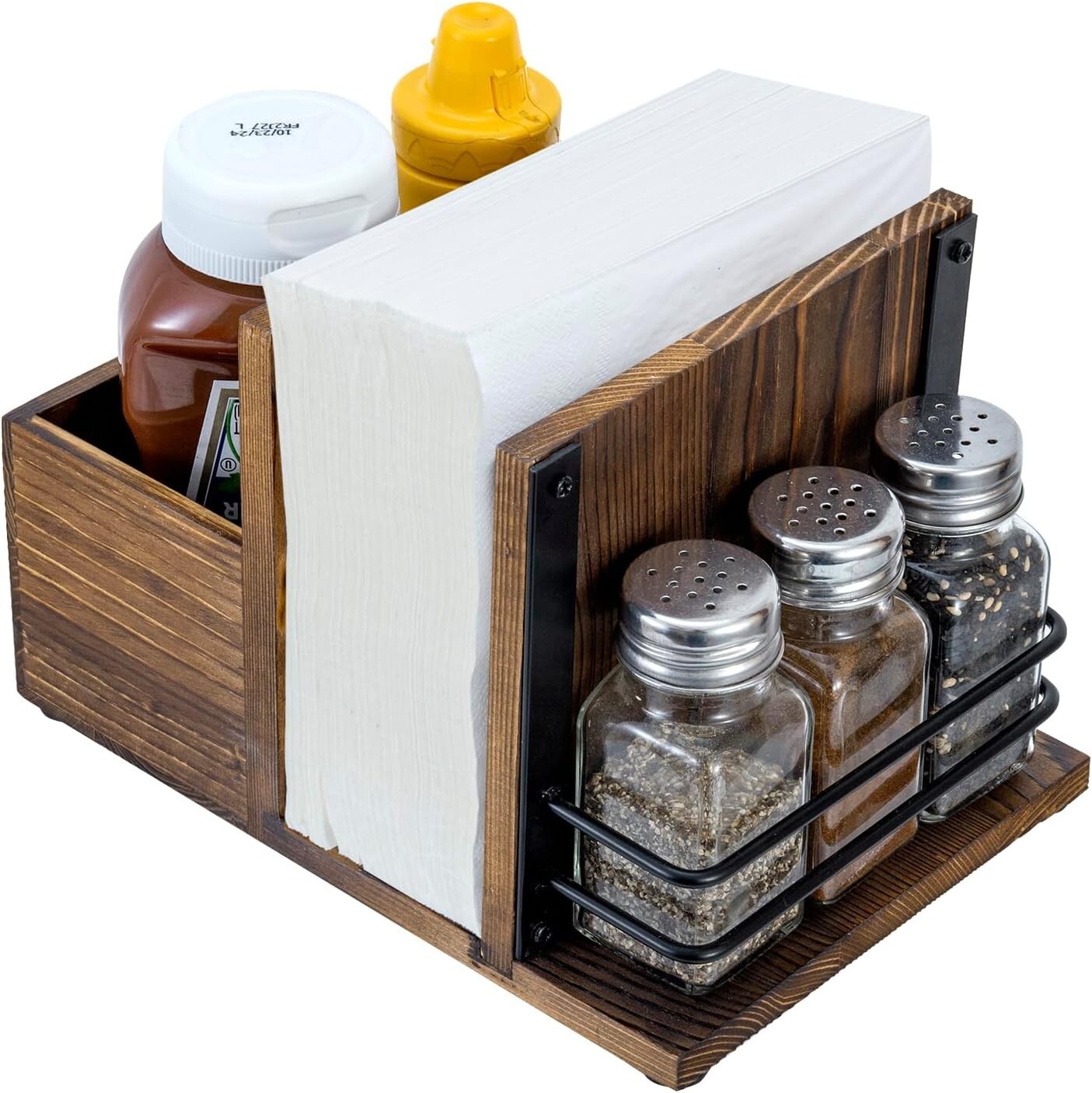 Tabletop Brown Wood Napkin Holder and Condiment Server Dining Caddy, 4 ...