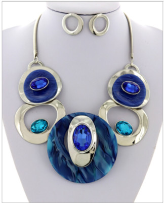 Blue and Circle Silver Necklace Set | eBay