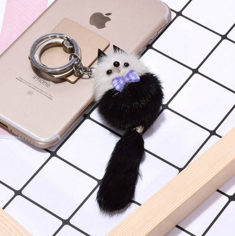 Furry Animal Keychain Real Mink Fur Lovely Fox Cute Gift Idea Bags ...