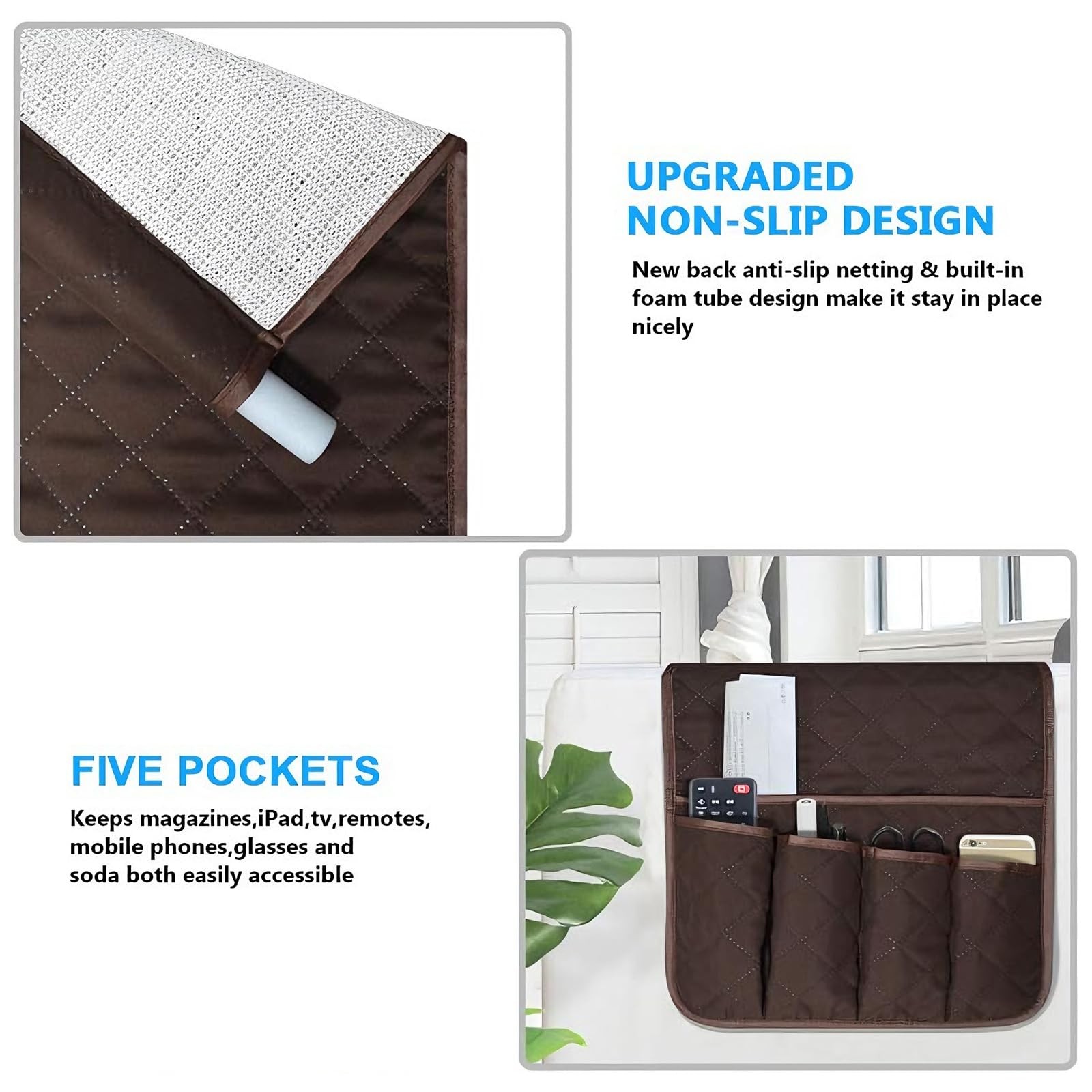 Sofa Armrest Organizer Non-Slip Arm Chair Bedside Storage Caddy Remote ...