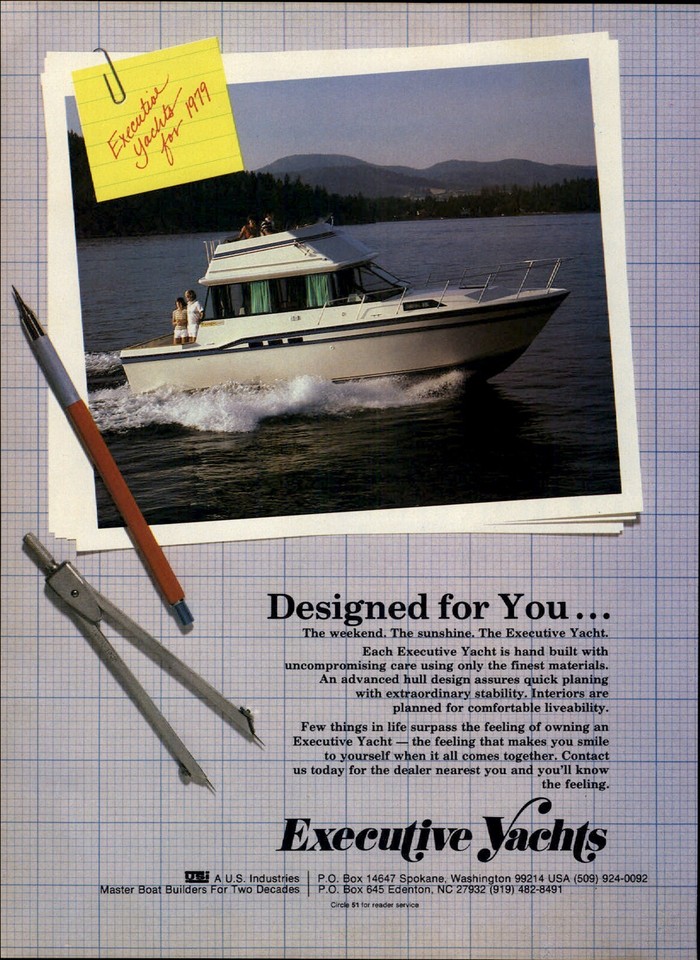 1979 PAPER AD BOAT COLOR Penn Yan Runabout Cruiser Fisherman Executive ...