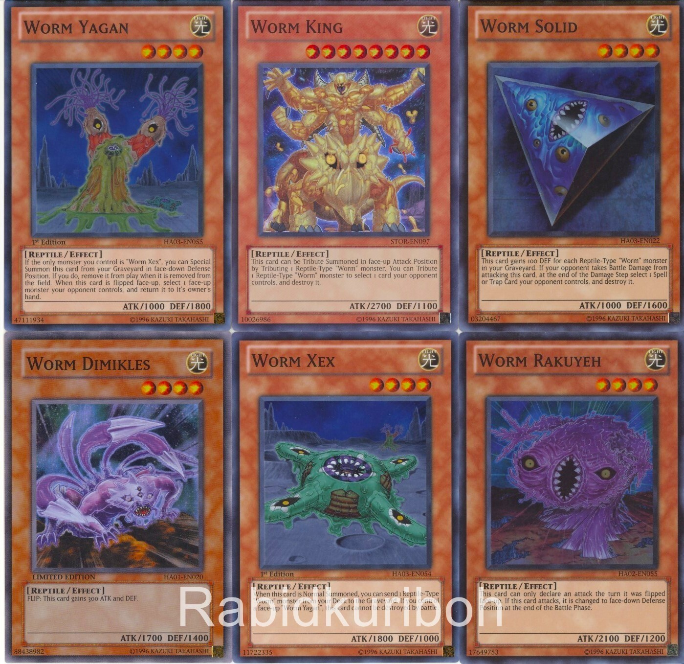 Yugioh Worm Set - King + Xex + Yagan + Rakuyeh + Solid + Dimikles ...