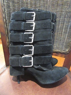 WITCHERY Black Genuine Suede Leather Buckle Boots Heels Gothic 39 | eBay