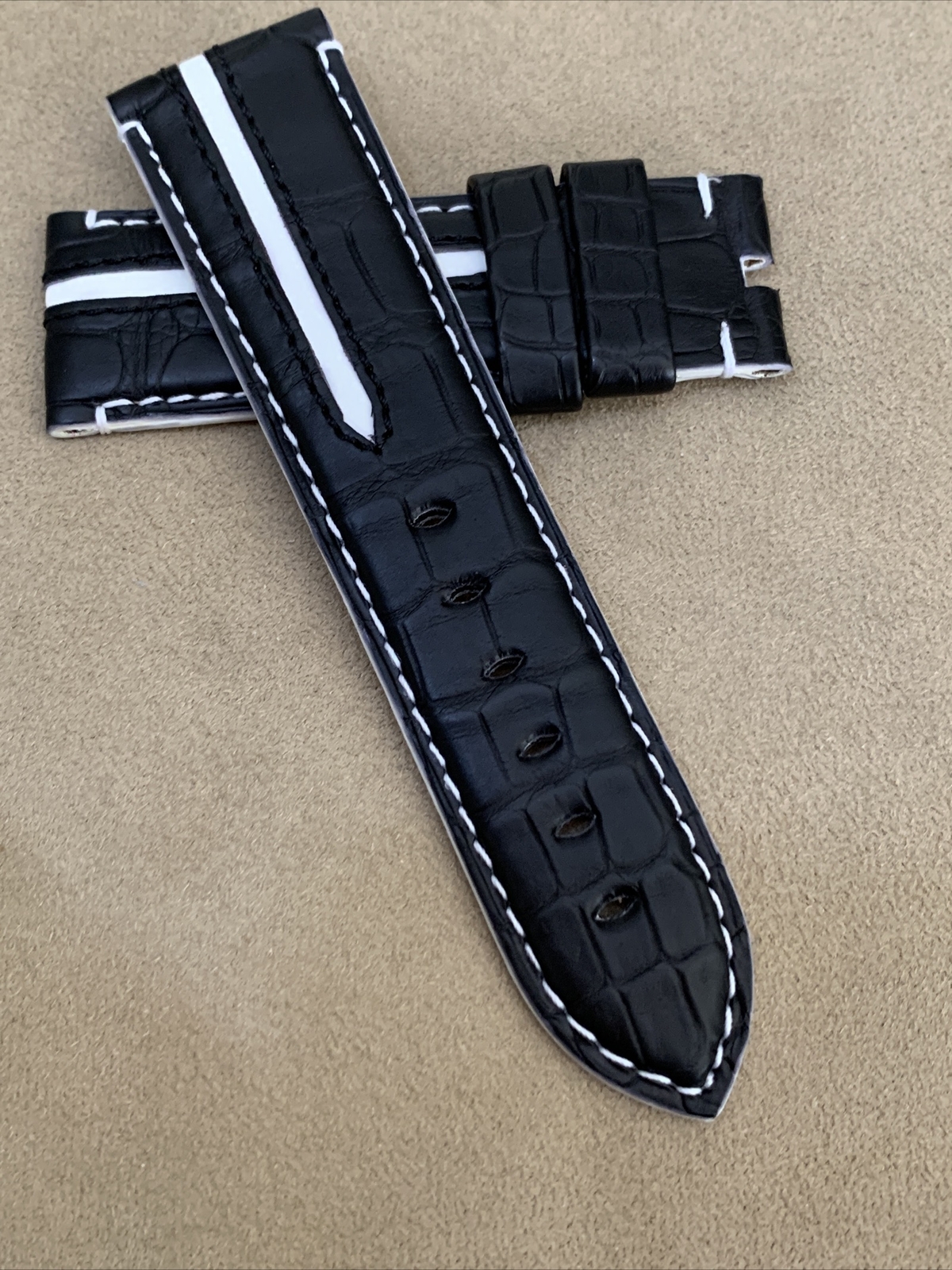 Alligator Tang Watch Strap 24mm x 22 mm Black White 115x75 Genuine Made ...