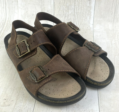 ECCO Cosmo men's brown nubuck leather double buckle sandals size UK 8 ...