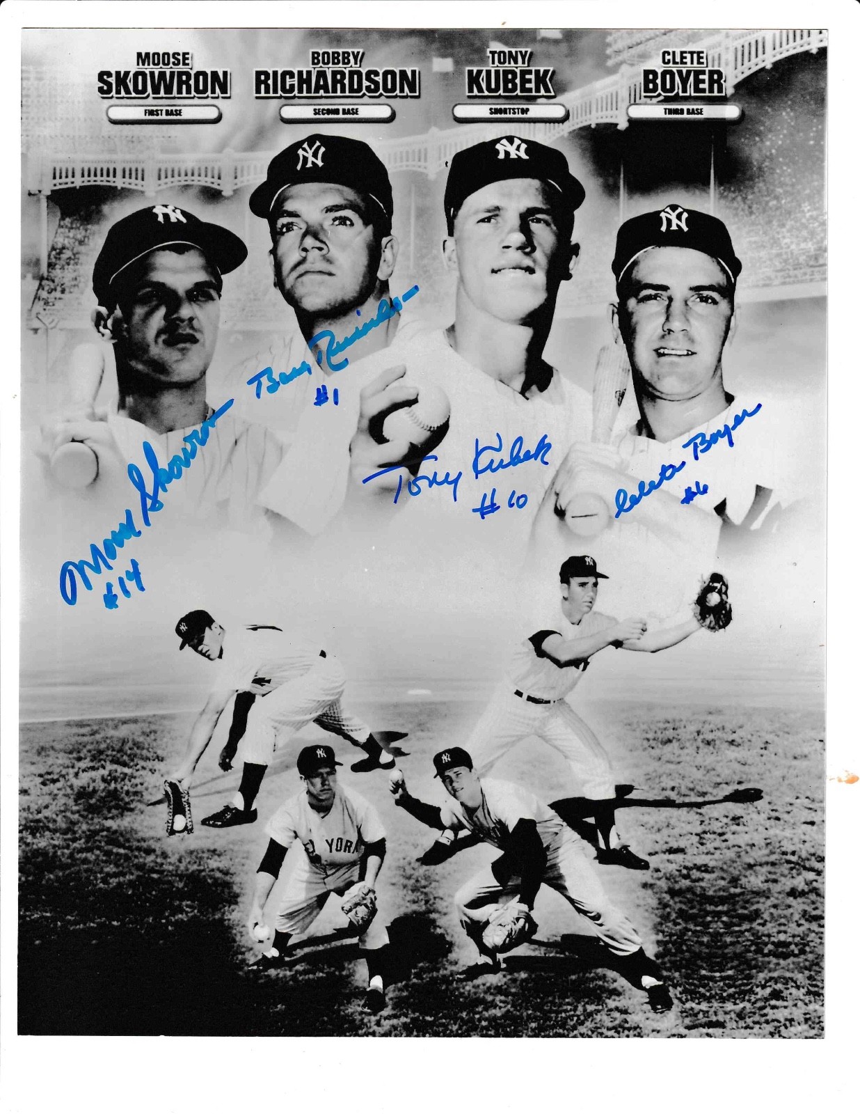 1961 YANKEES INFIELD SIGNED AUTOGRAPH 8X10 BOYER SKOWRON KUBEK ...