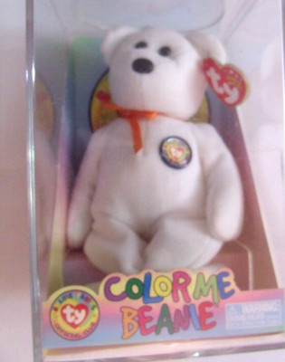 TY BEANIE BABIES WHITE BEAR COLOR ME BEANIE 2002 WITH Orange BOW - NEW ...