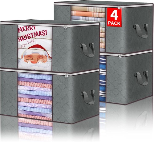 4 Pack Clothes Storage Bags Zipped Organizer Underbed Wardrobe Cube ...