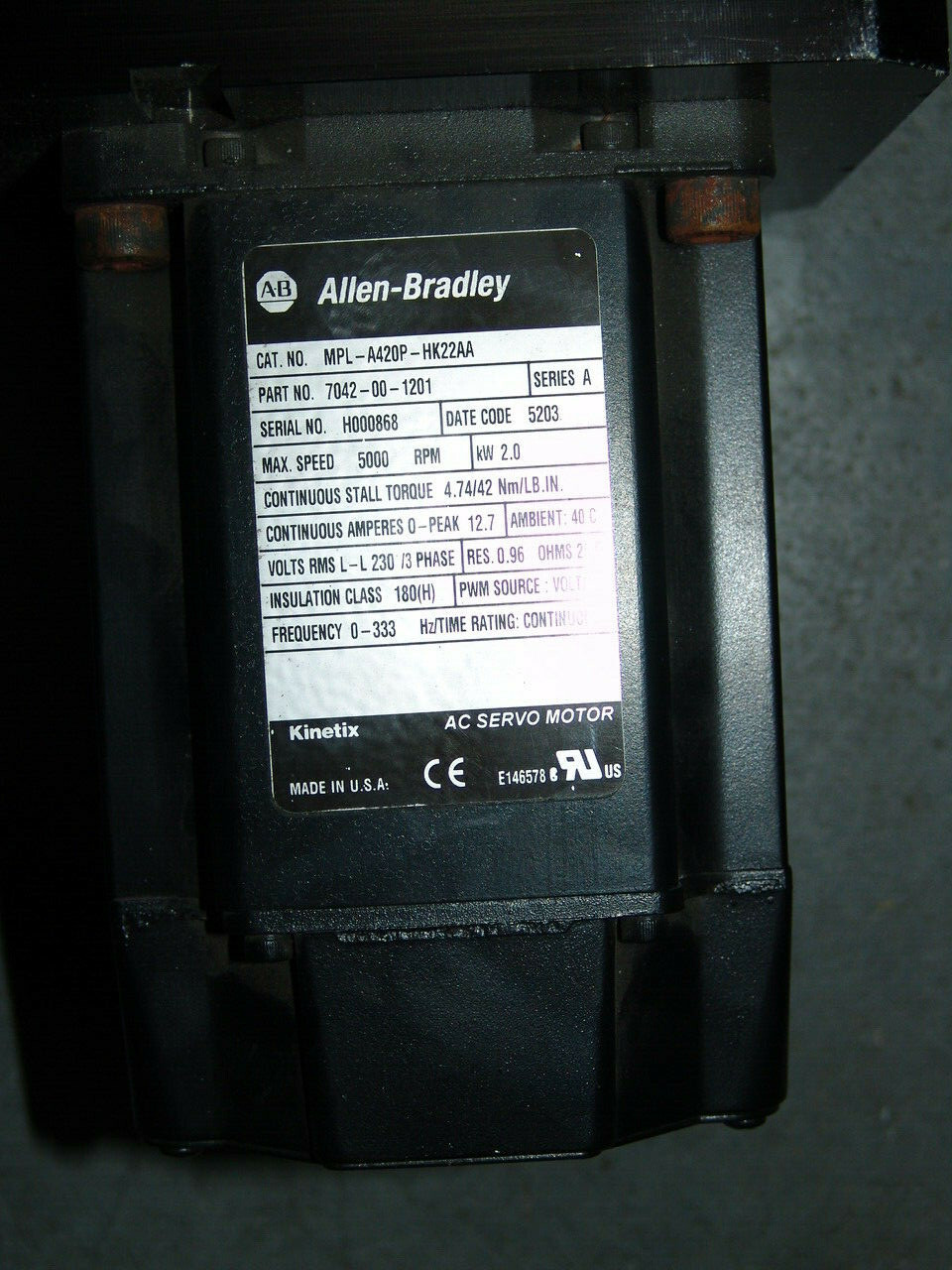 MPL-A420P-HK22AA PN-7042-00-1201 5000RPM 2kW 3PH 12.7A 230V SERVO MOTOR ...