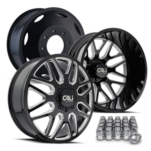 24'' Cali Invader Black Milled Dually Wheels 35'' Tires 8X210 3500 Rims ...