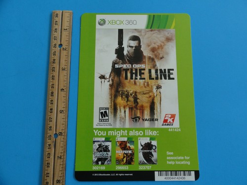 XBOX 360 SPEC OPS THE LINE BLOCKBUSTER VIDEO BACKER CARD 5"X8" -NO GAME ...