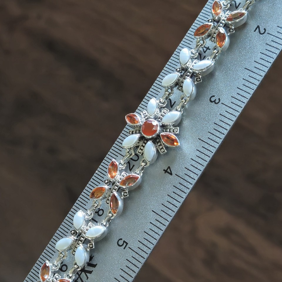 NICKY BUTLER 925 Sterling Silver Honey Topaz Carnelian Pearl Bracelet ...