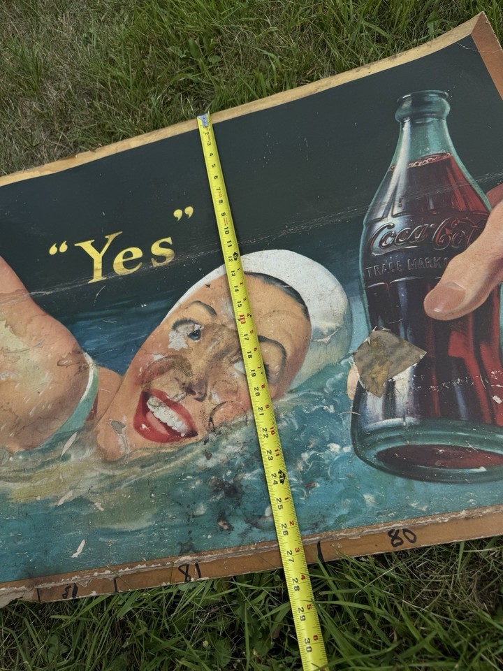 Vintage 1945 Original Coca Cola "Yes" Cardboard Litho Sign Girl ...