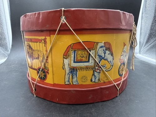 Antique 1920s J. Chein toy drum Playtime circus animals clowns 8 1/2 ...