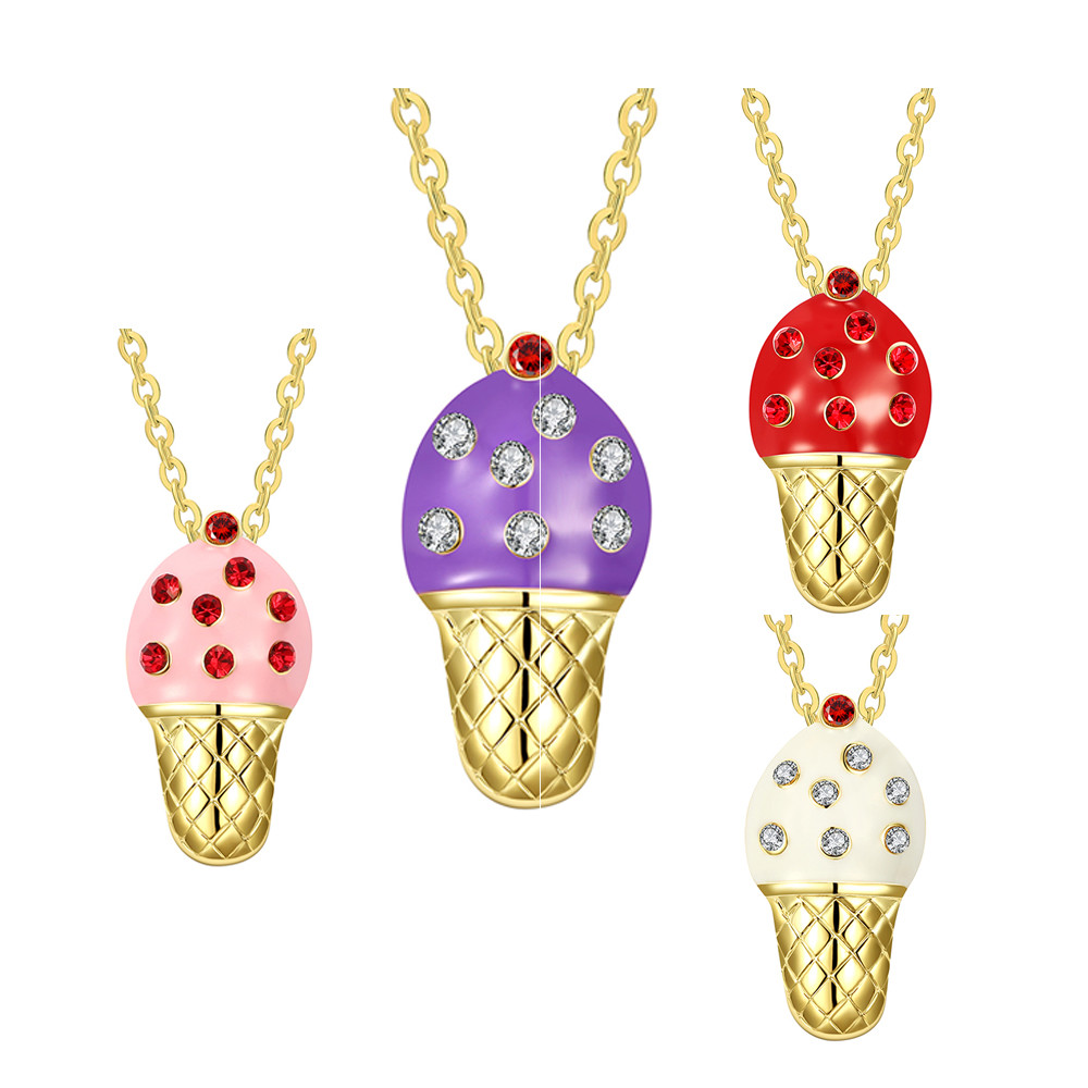 Yellow Gold Plated Necklace Women's Pendant Ice Cream AAA Zirconia ...