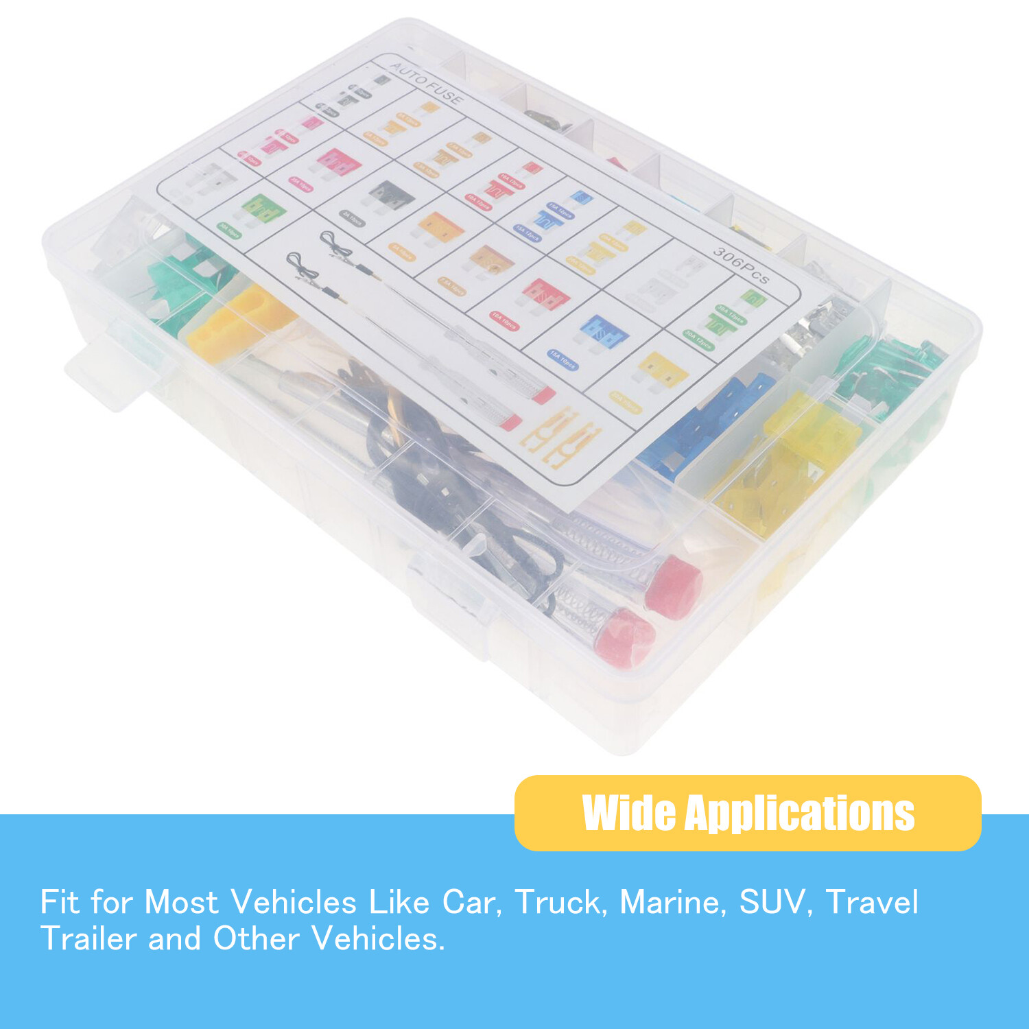 306Pcs Small & Medium & Large Size Blade Fuse Set for Car Truck ATV UTV ...