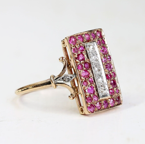 Ruby Diamond Ring - Antique 18ct Yellow Gold Ruby Diamond Tablet Ring ...