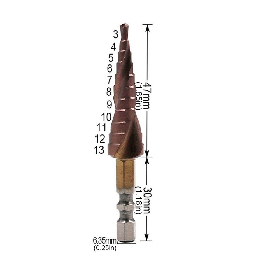 M35 HSS-Co Cobalt Step Drill Bit 3-13mm 1/4 Inch Hex Spiral Groove ...