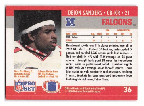 1990 Pro Set #36 Deion Sanders Atlanta Falcons | eBay