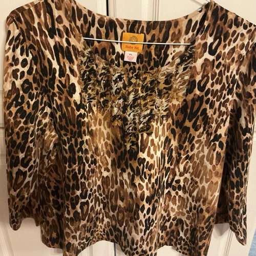 Ruby Rd Blouse Leopard Print Size XLG Long Sleeve | eBay