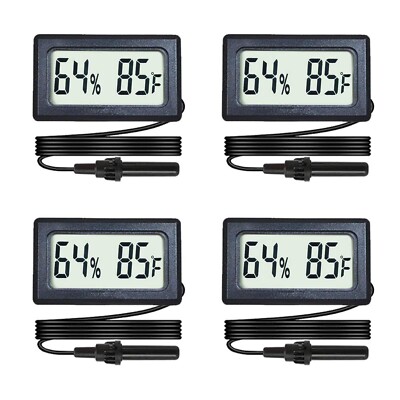 4-Pack Mini Digital Hygrometer Thermometer Gauge with Probe LCD Dis ...