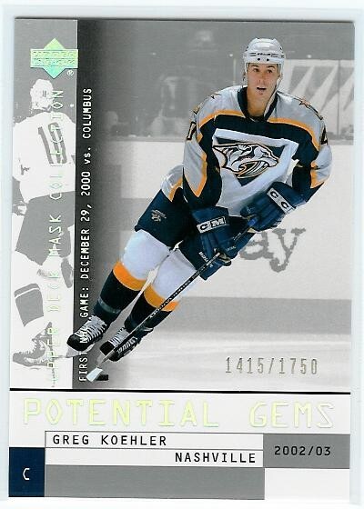 2002-03 Upper Deck Mask Collection GREG KOEHLER rookie card #129 | eBay