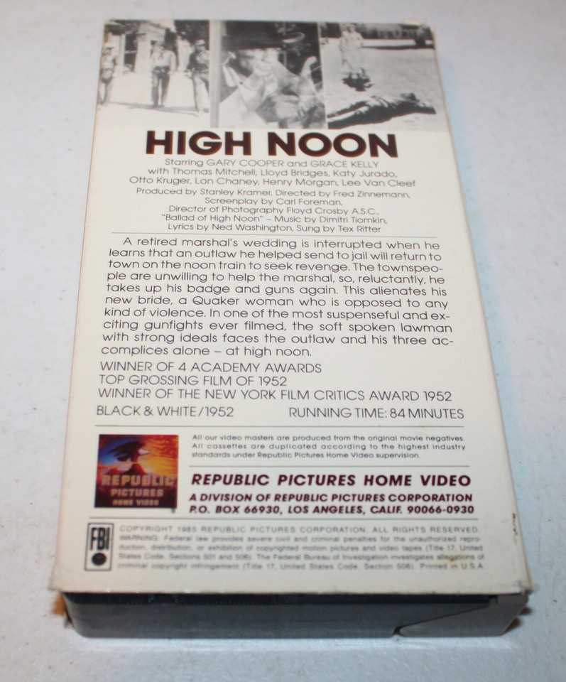 High Noon (VHS, 1952) Gary Cooper, Thomas Mitchell, Lloyd Bridges ...