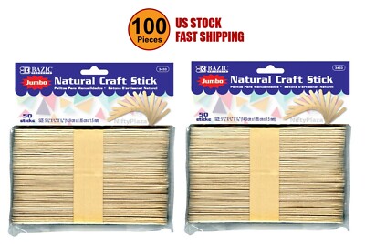 100 pcs Natural Wood Craft Sticks Light Natural Colored School, Home ...