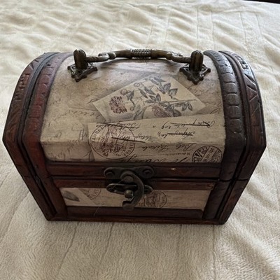 Hobby Lobby Small Art Deco Brown Wood Trunk Box Hinged Lid Latch Handle ...