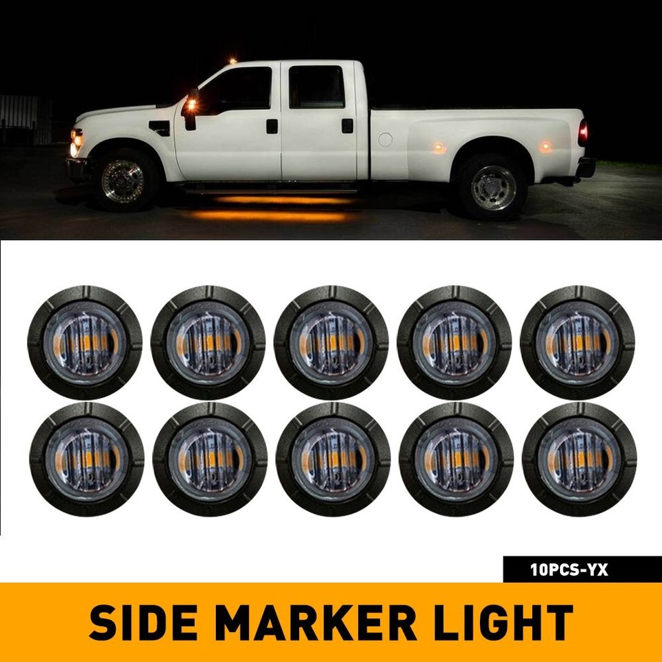 Smoked Side 10Pcs Round Marker lights 3/4" Truck Amber LED Bullet Light ...