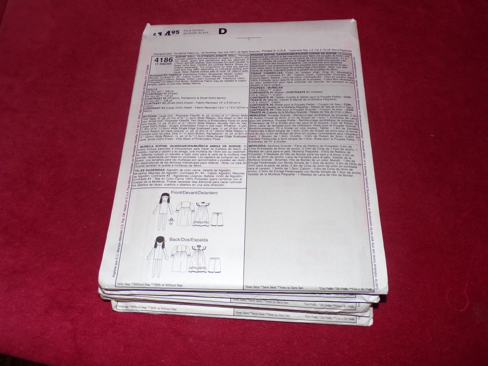 🌷 McCALL'S #4186 - CUTE 18" SOPHIE DOLL CLOTHING & 6" PLAYMATE DOLL ...