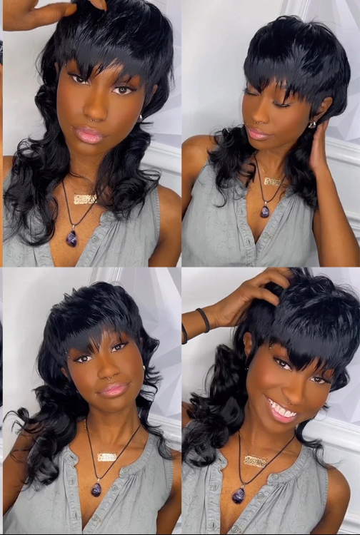 Fashion Wigs With Bangs Mullet Body Wave Glueless Human Hair For Women ...