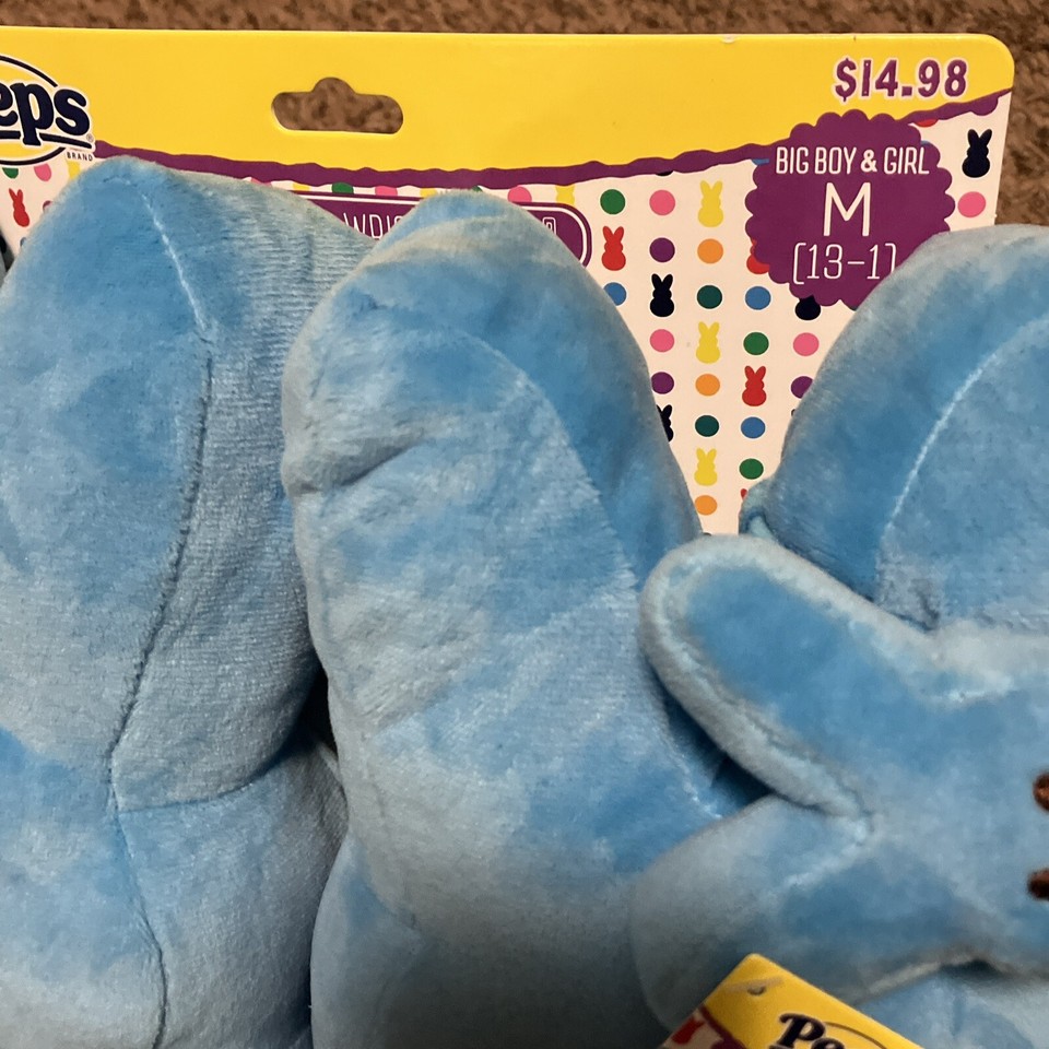NWT Peeps Kids Easter Blue Plush Bunny Slippers & Wrist Hugger Size M ...