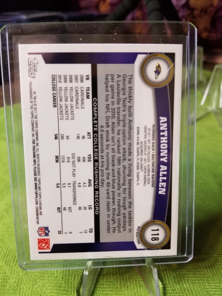 2011 TOPPS CHROME REFRACTOR ANTHONY ALLEN ROOKIE #118 RAVENS RC NFL | eBay