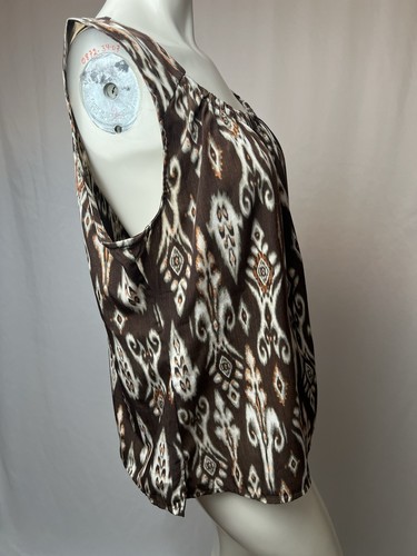 Chico's Size 2 Large Brown Khaki Ikat Print Sleeveless Polyester Tank ...
