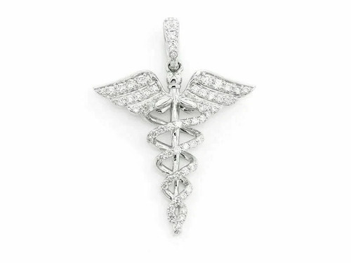 2.20Ct Round Moissanite Caduceus Medical Pendant Women's 14K White Gold ...